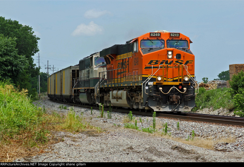 BNSF 6249 Leads a coal load Sb into town.